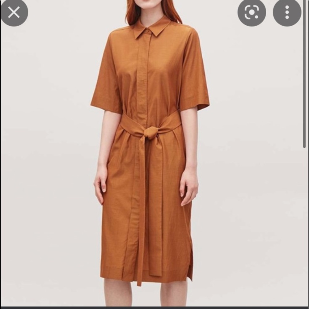 Cos Terracotta Belted Cotton Shirt Dress - Gem
